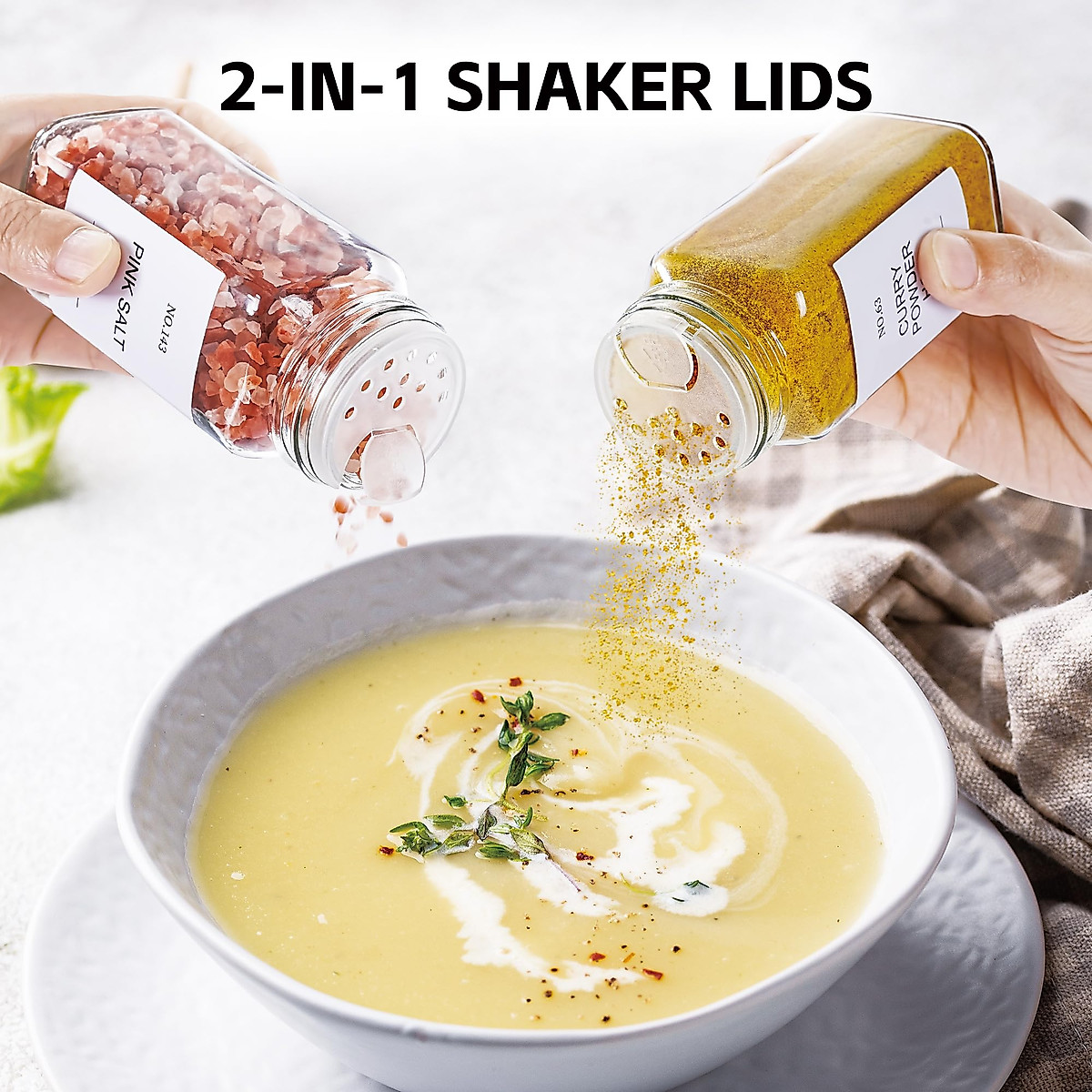 Miuyhji Spice Jars, 24 Pcs 4oz Spice Jars with Label, Glass Jars with Bamboo Lids, Spice Containers Bottles with Pepper Grinder & Stainless Steel Funnel for Seasoning Organizer, Cabinet, Drawer