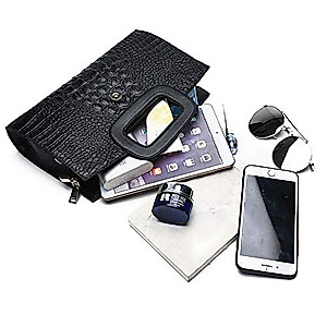 CLARA Women Crocodile Embossed Handbag Vintage Flap Tote Purse Evening Clutch Shoulder Bag Black