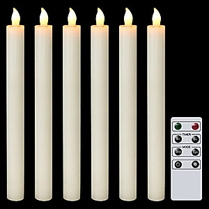 DRomance Flickering Flameless Taper Candles with Remote Timer Battery Operated LED Candlesticks Real Wax Dimmable Light Dinner Thanksgiving Christmas Decor(Ivory, 0.78" x 9.64")