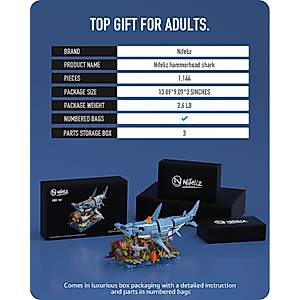 Nifeliz Hammerhead Shark Building Set; Build-and-Display Model for Adults; Functional Sea Scene Display; Home Decor Gift for Adults with a Passion for Ocean (1,144 Pieces)