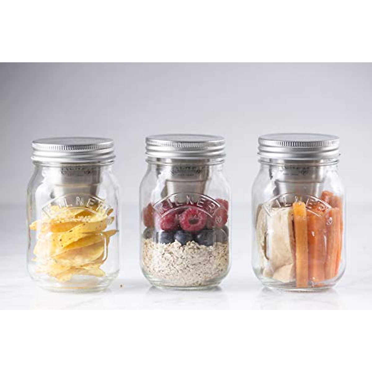 Kilner Snack On The Go Glass Jar Set Stainless Steel Cup Keeps Dry Ingredients Separate from Wet Foods, 17-Fluid Ounces, 0.5L