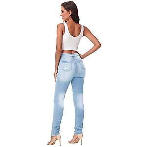 KDF Women's High Waisted Jeans for Women Distressed Ripped Jeans Slim Fit Butt Lifting Skinny Stretch Jeans Denim Pants