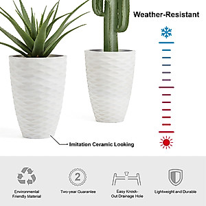 Glitzhome Outdoor Polyresin Planter Set of 2, Modern Decor Large Tall Gardening Containers Flower Pots, Sand Beige