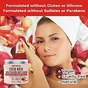 First Botany, Coconut Rose Body Scrub Exfoliator with Biotin, Collagen Stem Cells, Natural Exfoliating Salt Scrub Body & Face Souffle help Moisturizing Skin Acne, Cellulite, Skin Scar, Wrinkles 11 oz