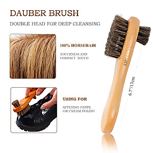 TAKAVU Shoe Shine Brushes Kit (4PCS) - 100% Soft Horsehair Bristles Brush, Polish Applicator, Crepe Suede Shoes Brush, Microfiber Buffing Cloth for Shoes, Leather, Boot, Cloth, Bag