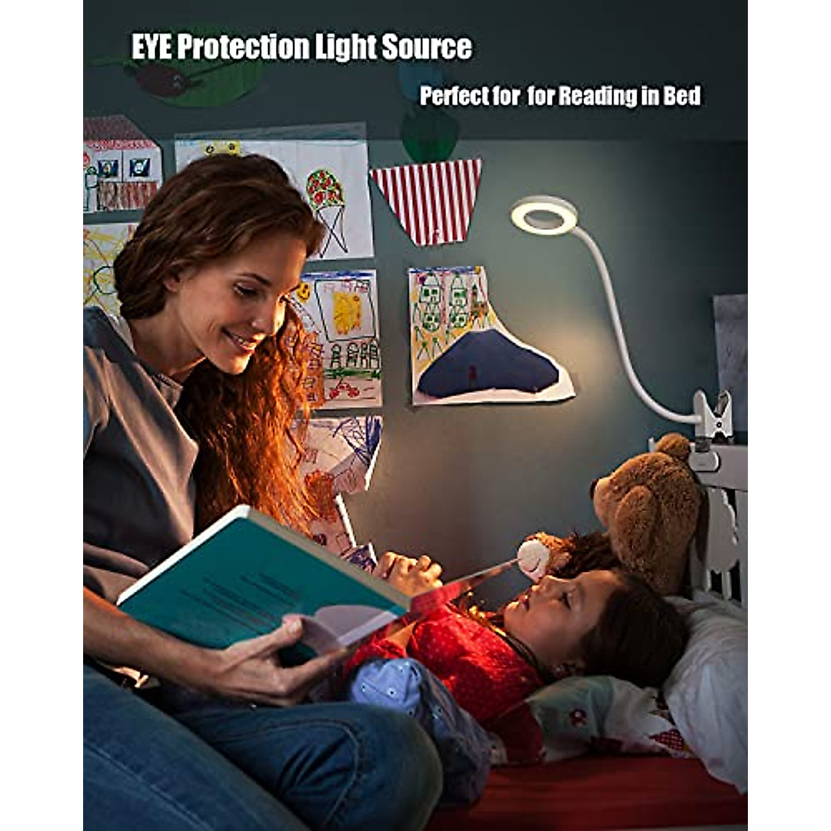 EYOCEAN LED Clip on Light Reading Light, USB Eye-Care Reading Light for Headboard, 3 Modes & 10 Dimming 7W Clamp Desk Lamp, 360°Flexible Gooseneck Night Light(Adapter Included), White