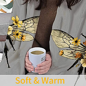 JOOCAR Flannel Throw Blanket Cute Fluffy Bumblebee Insect Bee Cozy&Soft Plush Blankets for Bed Couch Living Room Sofa Chair