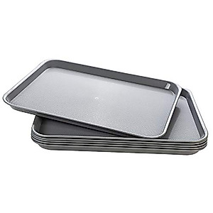 Eslite Rectangular Plastic Serving Trays,Fast Food Serving Cafeteria Trays,17"X13",Set of 6 (Grey)