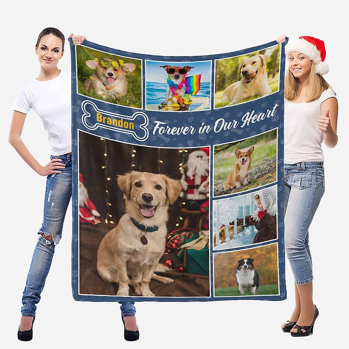 InterestPrint Customized Blankets with Photos Text Personalized Picture Blanket for Dog Gifts for Birthday Family Pet Custom Photo Blanket 7 Collage Throw Blanket for Beding Sofa Travel 60x80 Inch