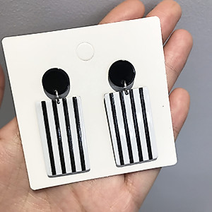 JIUIQL Unique Fashion Elegant 70s 80s Vintage Black White Stripe Long Geometric Drop Earrings Acrylic Resin Rectangle Dangle Earrings for Women Statement Jewelry Gifts (Black 2)