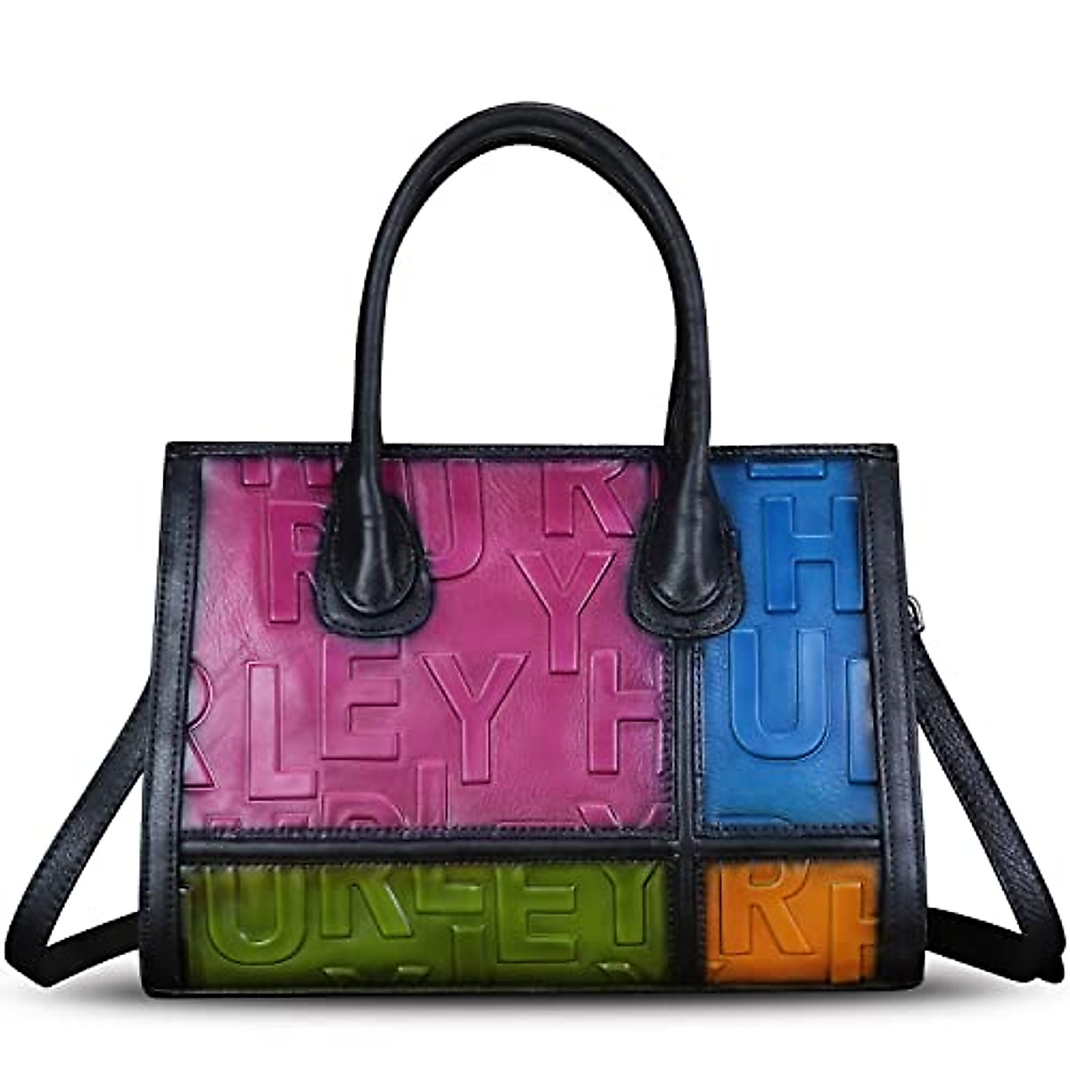 Genuine Leather Satchel for Women Embossed Leather Handbag Top Handle Handbags Handmade Purse Crossbody Tote Bag (Multicolor1)