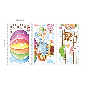 DECOWALL BS-1606 Animal Hot Air Balloon Height Growth Chart Kids Wall Stickers Wall Decals Peel and Stick Removable Wall Stickers for Kids Nursery Bedroom Living Room d?cor