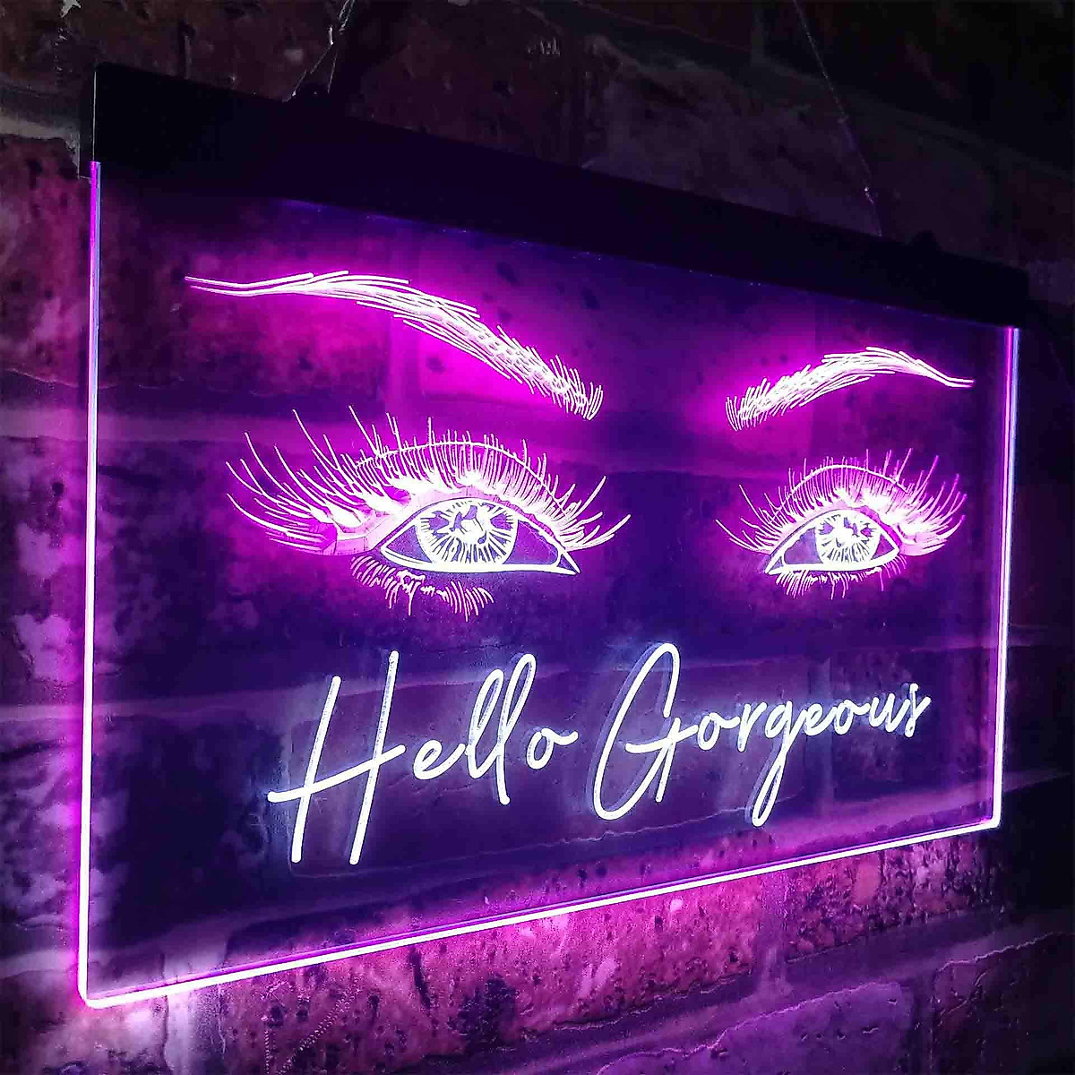 ADVPRO Hello Gorgeous Eyelash Beautiful Eye Room Dual Color LED Neon Sign White & Purple 16 x 12 Inches st6s43-i3776-wp