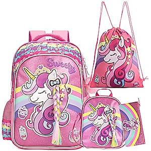 ZBAOGTW Unicorn School Backpacks for Girls Backpack for Teens Girls with Lunch Box and Pencil Bag Kids Girls Backpack for School,Travel,Work,Picnic