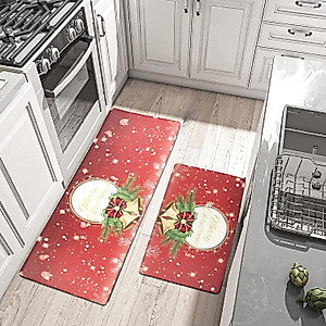 Falflor Christmas Kitchen Rugs and Mats 2PCS Cushioned Anti-Fatigue Kitchen Floor Mats Waterproof Standing Mats for Sink Kitchen Floor Landury