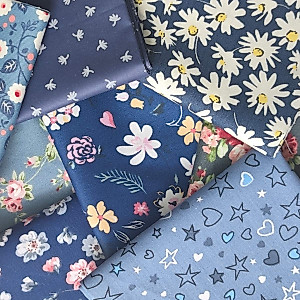 Gnognauq 8pcs Cotton Patchwork Fabric Dark Blue Daisy Pattern Precut Fabric Quarter Bundles for DIY Scrapbook Handmade Sewing, 18 x 22 inches