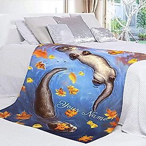 customjoy Cute Otter Personalized Throw Blanket with Name Custom Soft Cozy Throw Fleece Blankets for Couch Bed Traveling Camping Hiking Birthday Gift 50x60 Inch