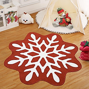 CAREMEE Christmas Round Rug Washable Area Rugs 4ft Circle Rug for Living Room Non Slip Soft Non Shedding Throw Rugs Stain Resistant Room Decor Carpet for Dining Room Snowflake 4'x4'