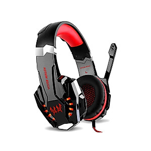 REDFIRE Stereo Gaming Headset for PS4, PC, Xbox One Controller, Noise Cancelling Over Ear Headphones Mic, LED Light, Bass Surround, Soft Memory Earmuffs for Laptop Mac Nintendo Switch Games -Red