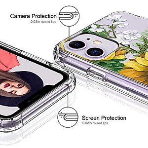 ICEDIO iPhone 11 Case with Screen Protector,Clear with Nice Sunflowers Floral Flower Patterns for Girls Women,Shockproof Slim Fit TPU Cover Protective Phone Case for Apple iPhone 11 6.1 inch