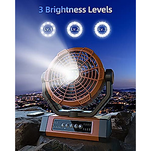 Portable Rechargeable Fan - 20000mAh 9-Inch Camping Fan with Light & Hook for Tent, Outdoor - Battery Powered Fan(60Hrs) - USB Fan for Picnic, BBQ, Fishing, Travel, Jobsite