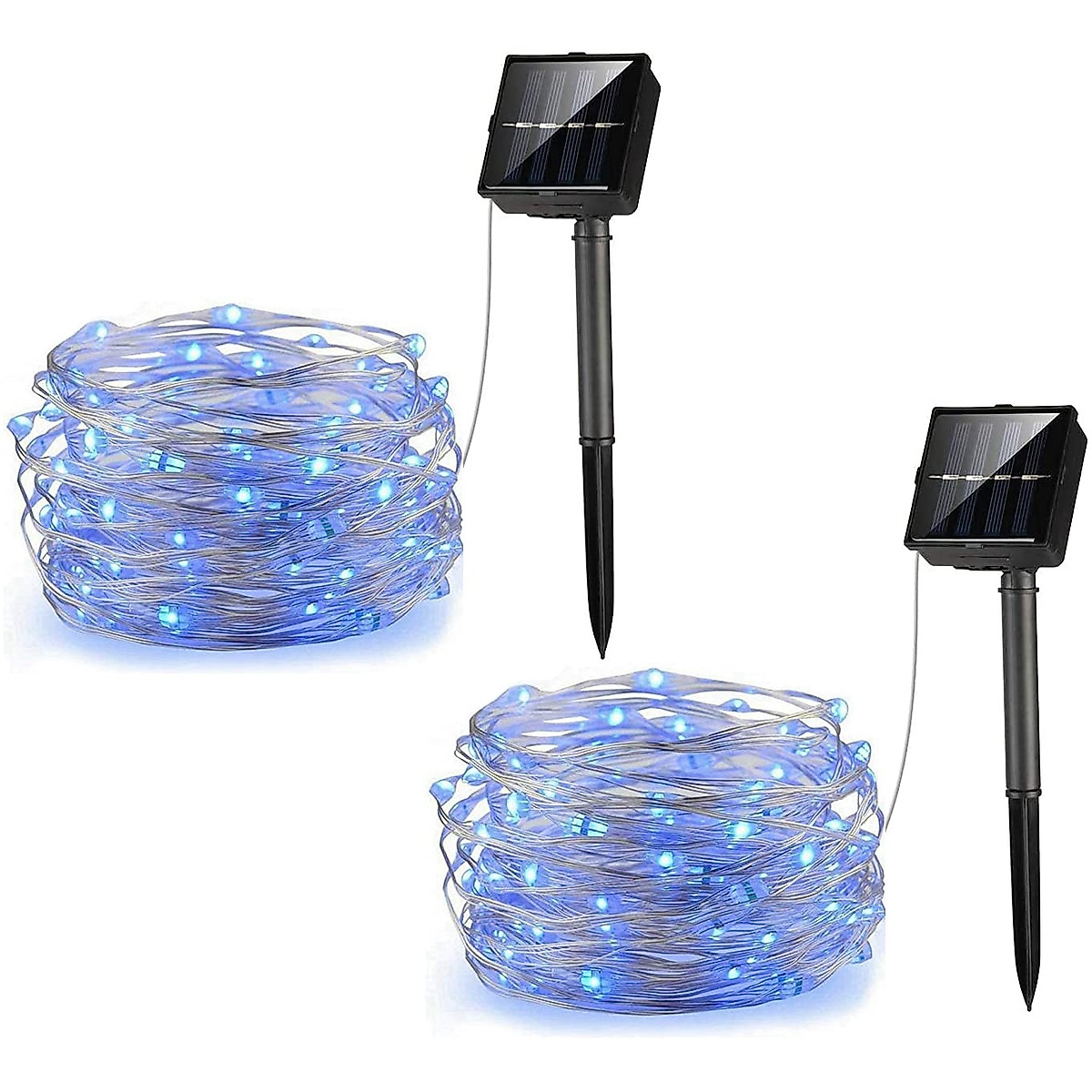 YIWOLIT Solar String Light Outdoor Waterproof, 2 Pack Each 33ft 100 LED 8 Modes Copper Wire Fairy Lights for Garden , Patio, Yard, Home, Wedding, Christmas, Halloween Decoration (Blue)