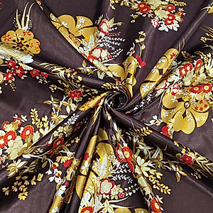 100cm*148cm Flowers Print Satin Cloth Soft Polyester Charmeuse Lining Scarf Pajamas Fabric Hairband Headwear Material (Color 9)