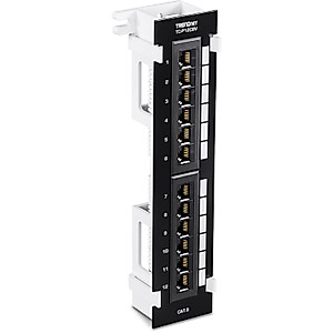 TRENDnet 12-Port Cat6 Unshielded Patch Panel,TC-P12C6V, Wall Mount,Included 89D Bracket,Vertical or Horizontal Installation, Compatible w/ Cat5e & Cat6 RJ45 Cabling, 110 IDC Type Terminal Blocks Black