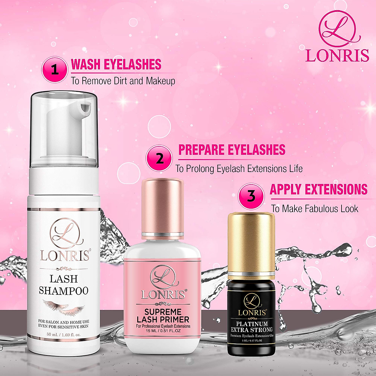 8-9 Weeks Retention/Volume Eyelash Extension Glue/Platinum Extra Strong LONRIS Lash / 0.5-1 Sec Drying time/Maximum Bonding/Semi-Permanent Extensions Supplies/Professional Use Black Adhesive (5 ML)