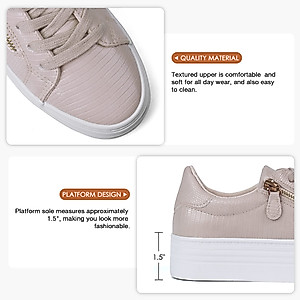 JABASIC Women Lace Up Platform Sneakers Casual Walking Shoes Low top Fashion Sneakers (8,Beige)