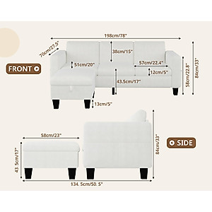 Woyomeub Sectional Sofa Couches for Living Room 78" L Shaped Sofas with Storage Ottoman Small 3 Seater Couch Velvet Fabric, Beige