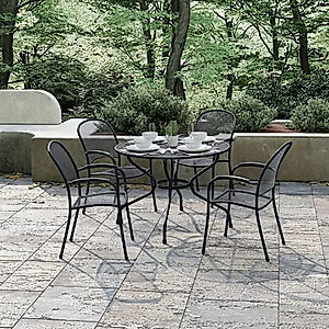 Royal Garden Metal Patio Outdoor Tables and Chairs Set Up - Nova Collection - Industrial Steel Mesh 5-Piece Round Dining Set - Black