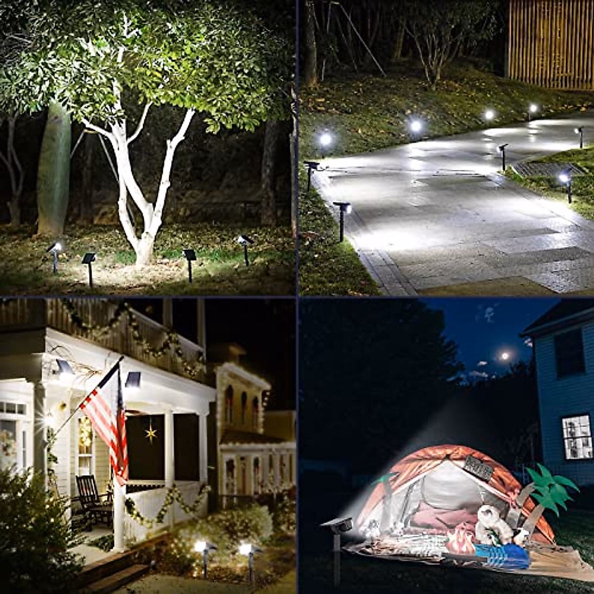 LOONHIM Solar Spot Lights Outdoor Garden IP65 Waterproof, 45 LEDs USB & Solar Powered Landscape Spotlight, 3 Modes Cool White Auto ON/Off House Lights, Bright Lighting for Yard, Tree, Flagpole, 4 Pack
