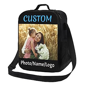 Customizable Upgrade Lunch Tote Box Personalized Your Name or Picture Insulated Cooler Lunch Bag custom Reusable Picnic Bag Tote with Adjustable Shoulder Strap and 3-Deck Protection
