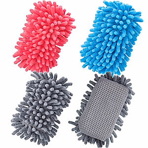 4 Pieces Microfiber Shag Whiteboard Eraser Washable Microfiber Shag Dry Erase Board Eraser for Markers, Chalk, Home, Classroom and Office (Gray, Blue and Pink)