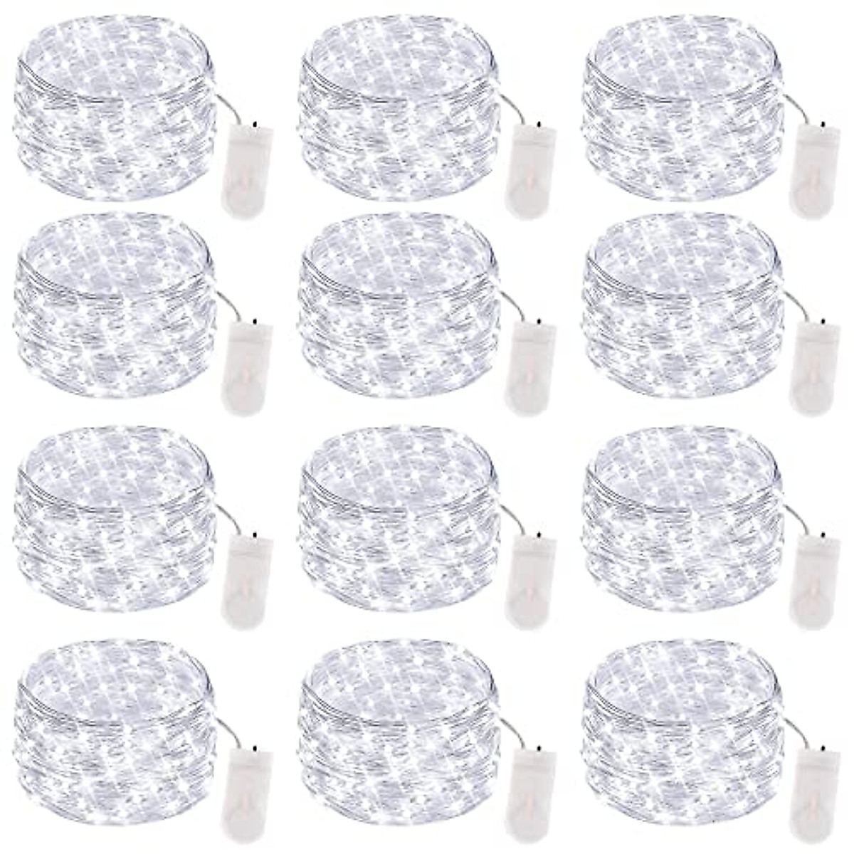 ACVCY 12 Pack Fairy Lights Battery Operated,7 ft 20 LED Waterproof Silver Wire Fairy Lights,Battery Operated String Lights,Fairy Lights for Bedroom,Wedding,Christmas Decor（White）