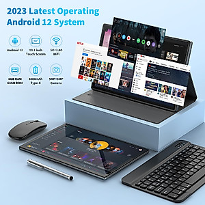 Android Tablet 2 in 1 Tablet, 10 inch Android 12 Tablet 6GB+64GB with Keyboard, Tablets with Case Mouse Stylus,512GB Expandable Dual Camera, WiFi, Bluetooth, GMS Certified Tablet PC(Silver)
