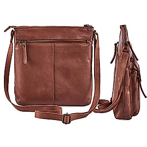 Wise Owl Accessories Real Leather Small Crossbody Handbags & Purses for Women -Premium Crossover Over the Shoulder Bag (Cognac Washed Vintage)