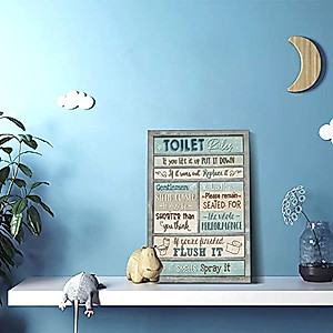 Bathroom Wall Art Toilet Rules Canvas Wall Decor Bathroom Sign Pictures Print Painting Teal Framed Artwork Home Decoration for Bathroom 12"x16"