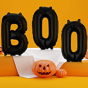 AIEX 16inch Halloween Boo Balloons, Halloween Aluminum Foil Balloon Halloween Party Balloons Decorations, with Hanging Holes (Black)