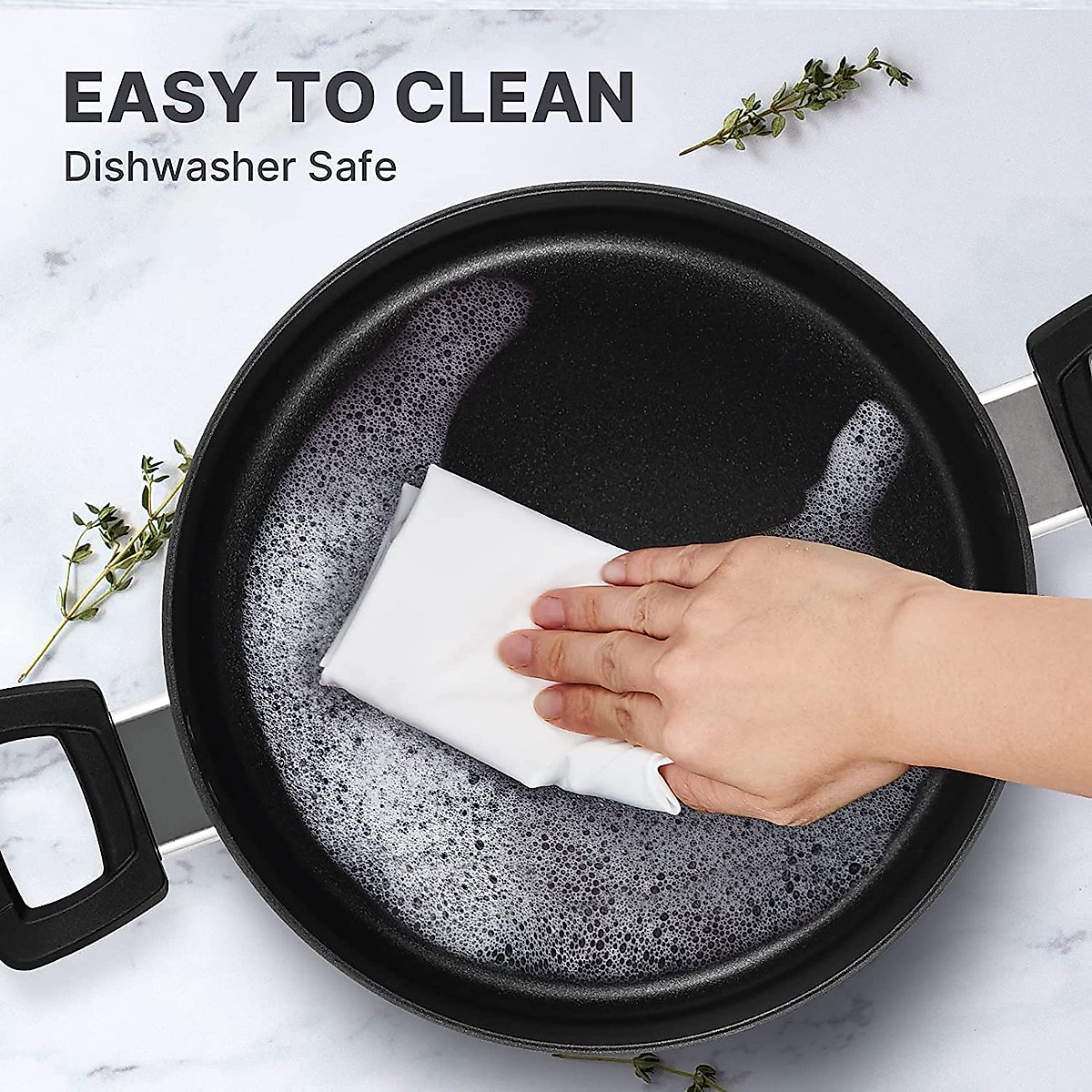 QStar 5 qt Hard-Aluminum Nonstick Stock Pot with Glass Lid and Stay Cool Handle (5.0 qt black)