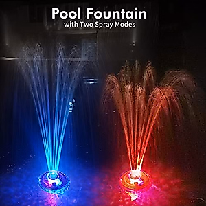 Floating Pool Fountain with Underwater Light Show, Rechargeable Battery Powered Pool Fountain, 2 Spray Modes Pool Waterfall Fountain, Waterproof Pool Sprinkler Fountain for Inground Above Ground Pools