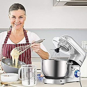 Aucma Stand Mixer,6.5-QT 660W 6-Speed Tilt-Head Food Mixer, Kitchen Electric Mixer with Dough Hook, Wire Whip & Beater (6.5QT, Silver)