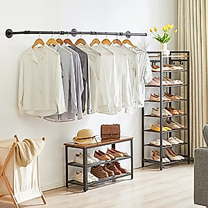 IBUYKE 70 Inch Industrial Pipe Clothes Bar Rack, Wall Mounted Garment Hanging Storage Rail, for Bedroom, Living Room, Laundry Room, Retail Display, Triple Base, Black TYJ003H