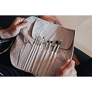 ETCHR Canvas Roll Up Brush Pouch - Brown Paint Brush Holder with Canvas Ties - Paint Tool Roll - Paint Brush Roll Up Case - Art Tool Organizer - Art Brush Roll with Slots and Ties - Paint Brush Case