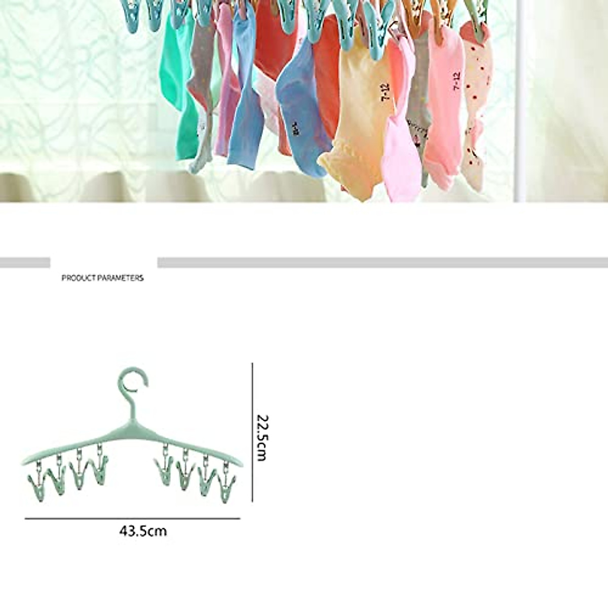 Clothes Drying Hanger Rack with 8 Clips, Sturdy Windproof Plastic Laundry Clip and Drip Drying Hanger 360° Rotatable Hook for Drying Socks Bras Underwears Baby Clothes Hats Scarfs Towels and Gloves