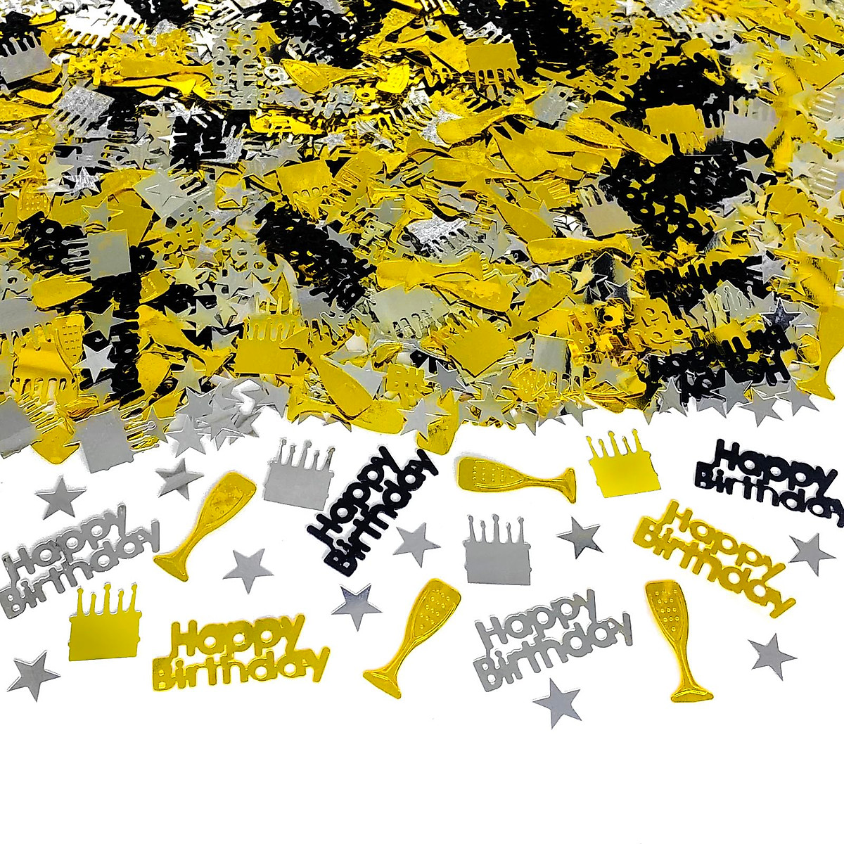 Werich Birthday Confetti | Glitter Confetti Sprinkles for Party Table Scatters Decoration | Gold Sliver Black for Birthday Party Decoration | Metallic Foil | 45g 1.5OZ 1300Pcs