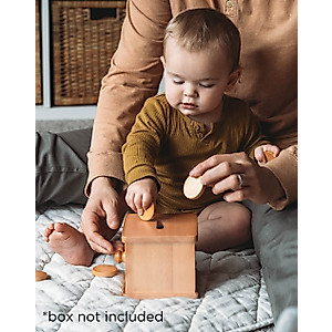 Wooden Coins for Montessori Object Permanence Coin Box - Chunky Wood Replacement Coin Set - Wooden Tokens for Counting - Montessori Toys for 1 Year Old - Infant Developmental Coin Drop Toys