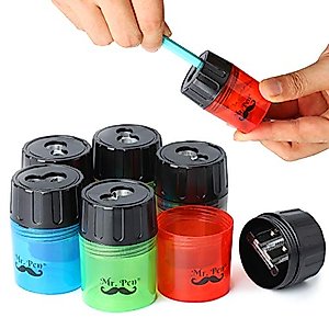 Mr. Pen Handheld Manual Pencil Sharpener with 2 Sharpening Holes and Screw-on Lid, Pack of 6