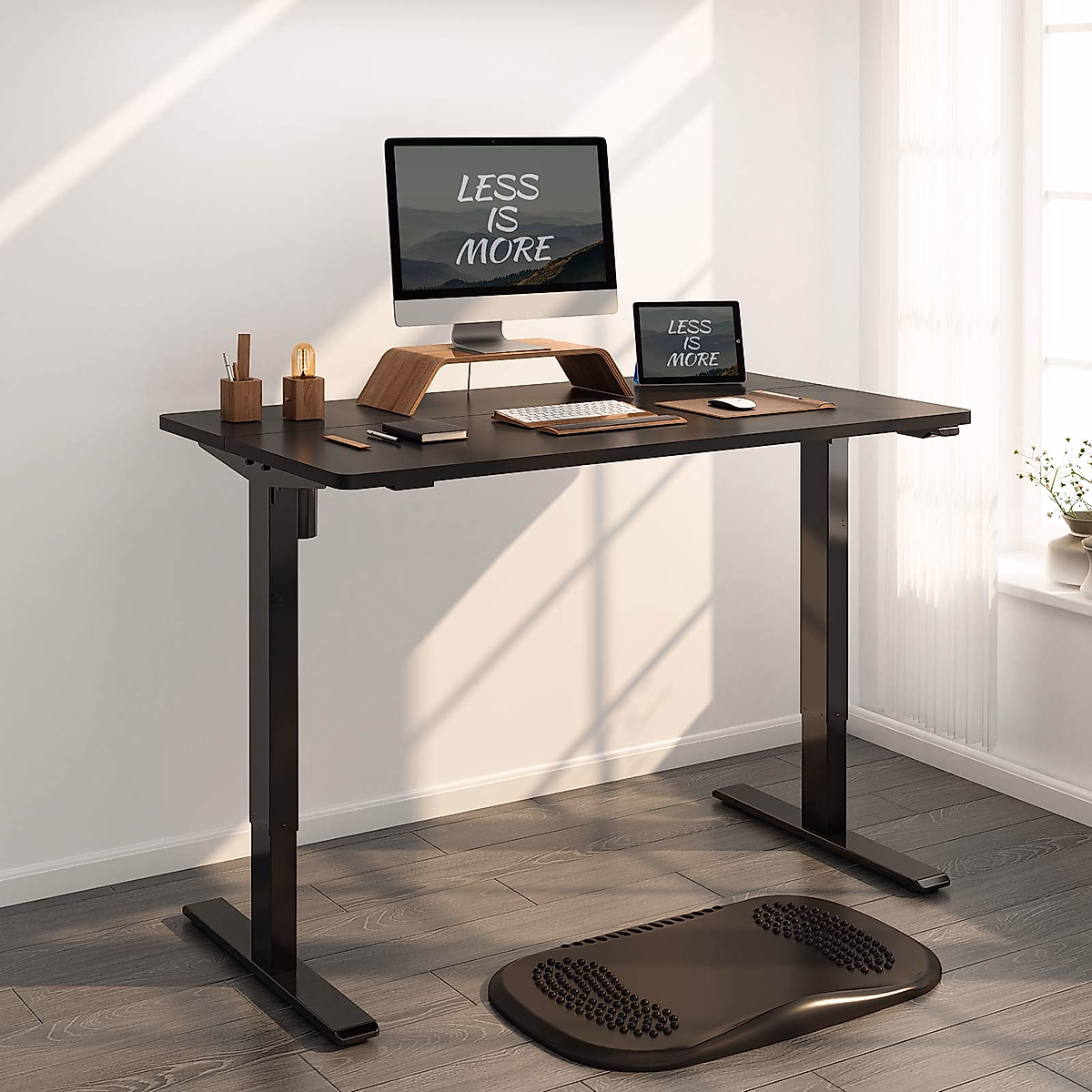 FLEXISPOT Standing Desk Height Adjustable Desk Electric Sit Stand Desk 48 x 24 Inches Home Office Desks with Whole Piece Desk Board (Black Frame + Black Top)